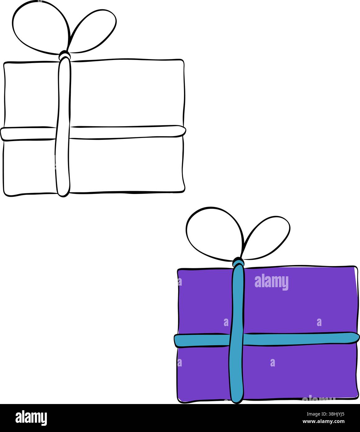 Gift box isolated on transparent background. Vector graphic line ink ...