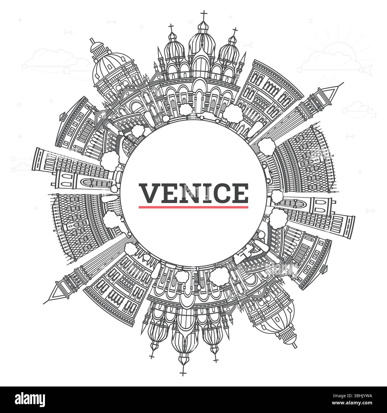 Outline Venice Italy City Skyline with Historic Buildings and copy ...