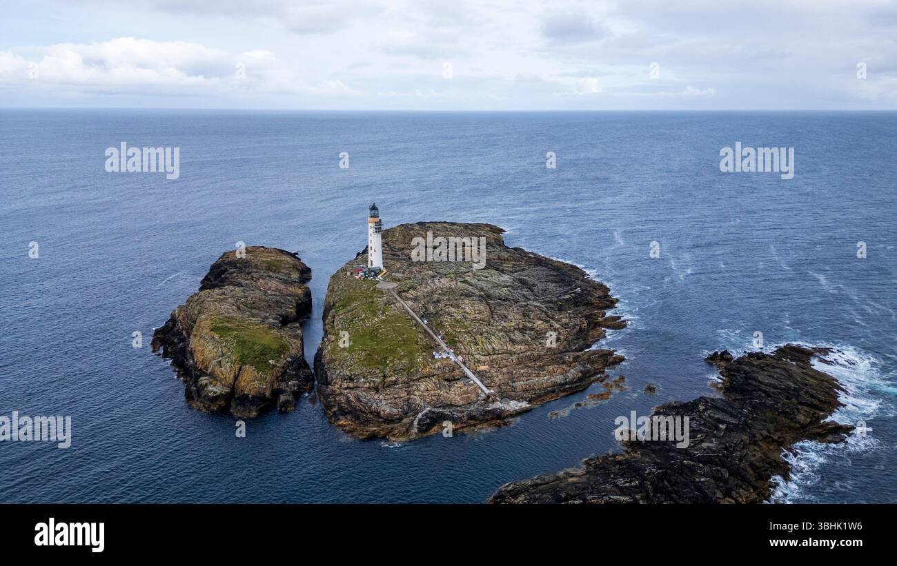 Aerial views of the remote Out Skerries islands off the east coast of ...