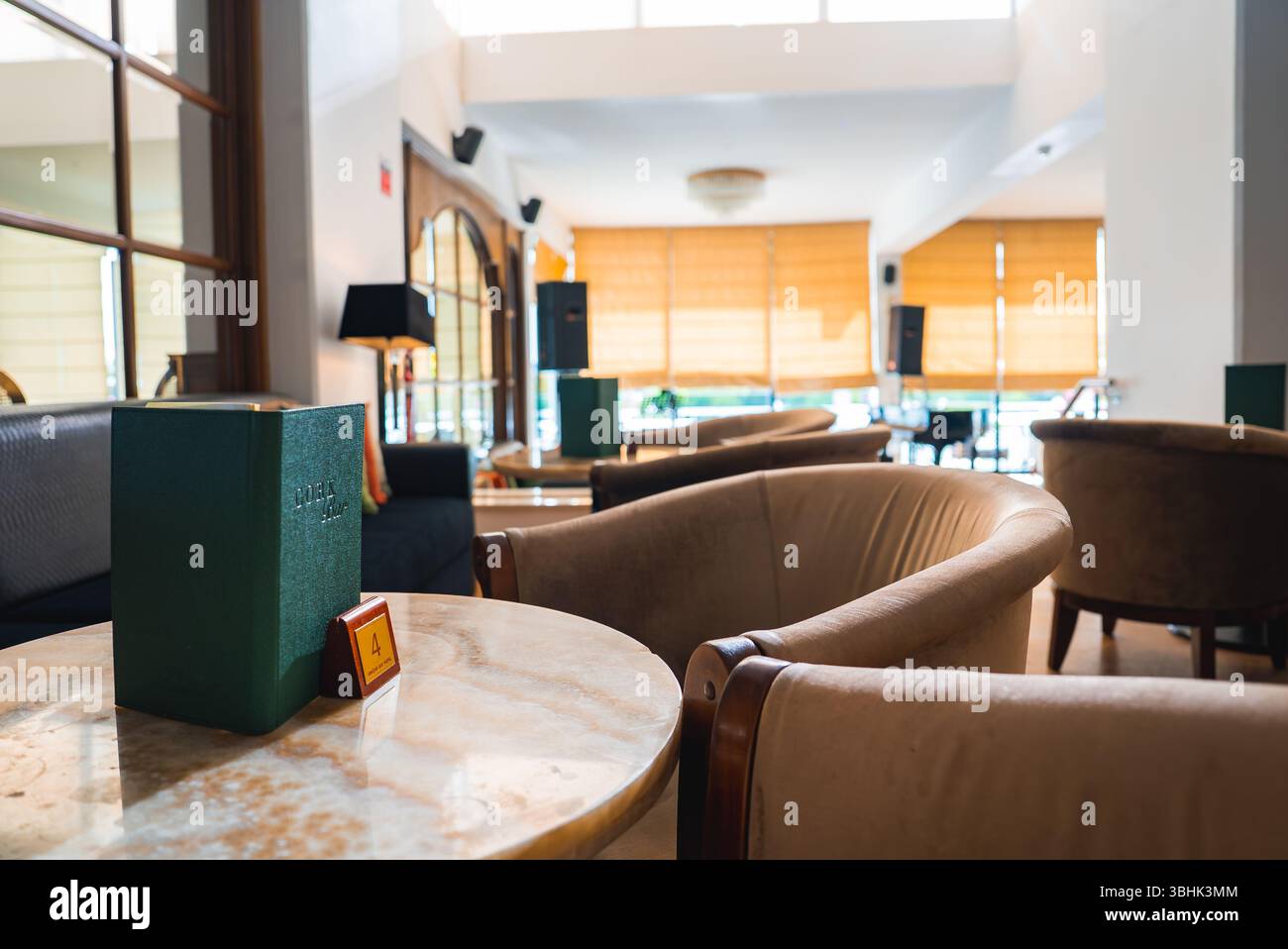 Interior of a Modern Lounge with Marble Tables and Large Windows Stock ...