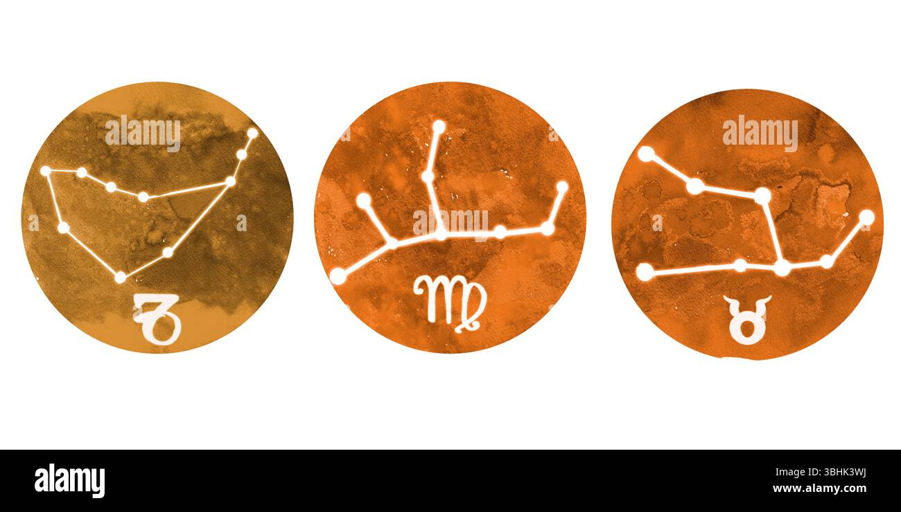 Hand drawn watercolor set of earth zodiac signs. Earth elements. Taurus ...