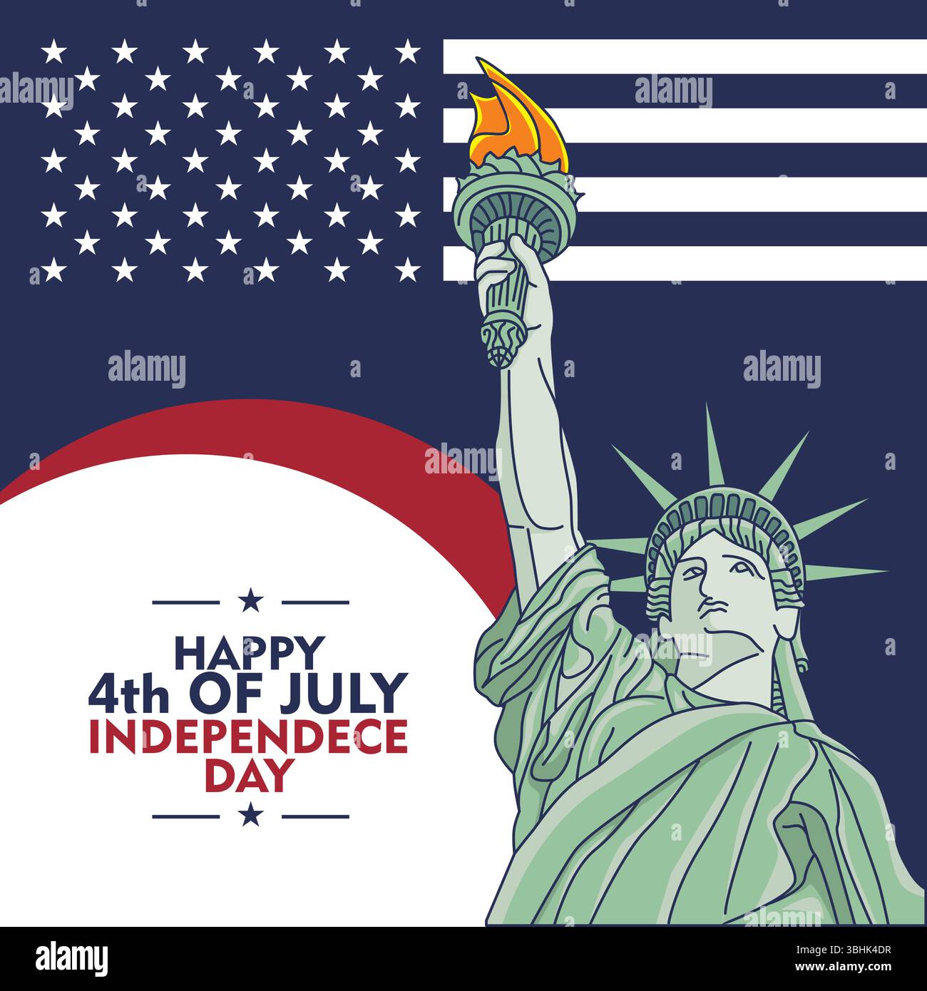 Festive US Independence Day banner with turquoise vector outline of ...