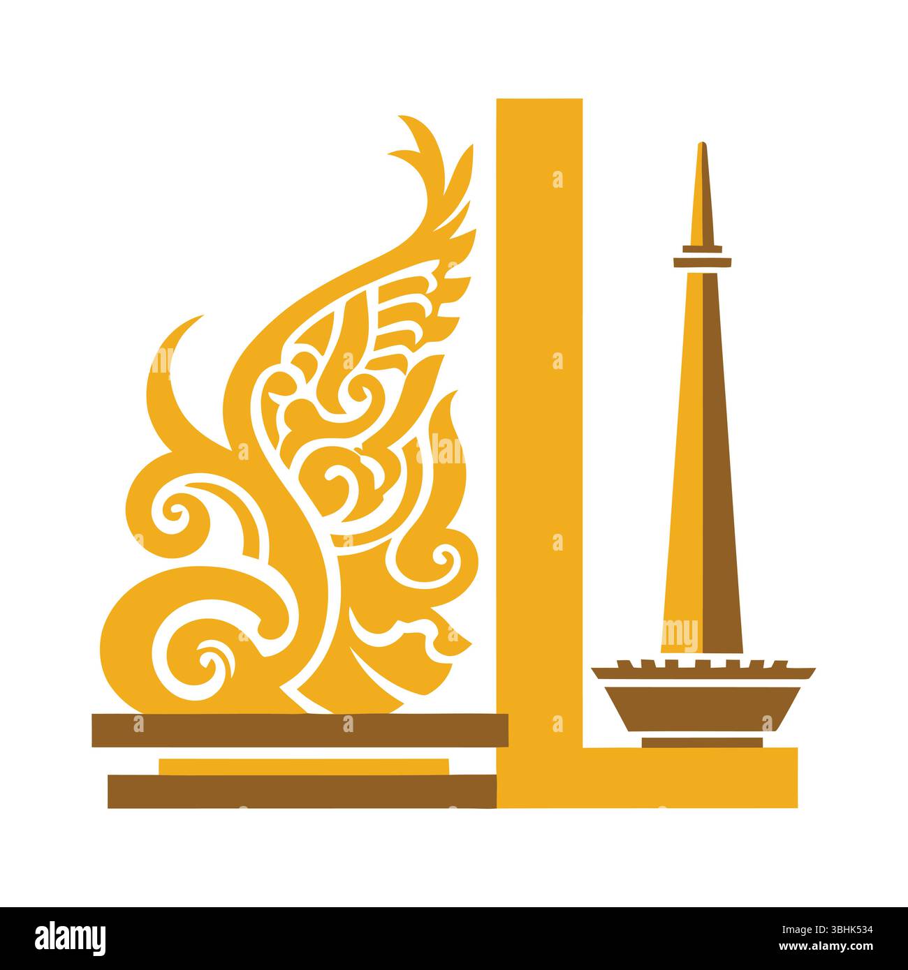 Golden Jakarta city symbol featuring Monas monument and ornamental ...