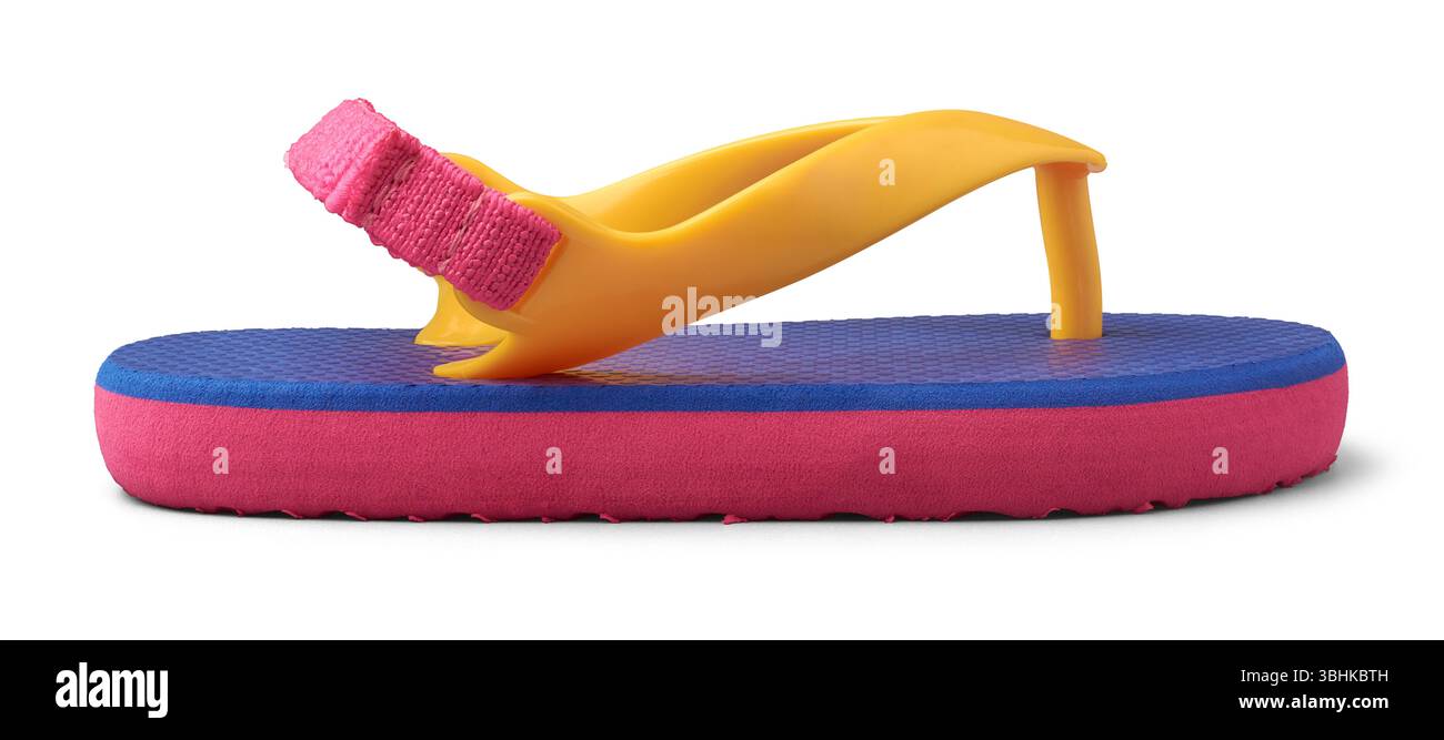 side view of blue baby flip flop isolated white background, vibrant ...