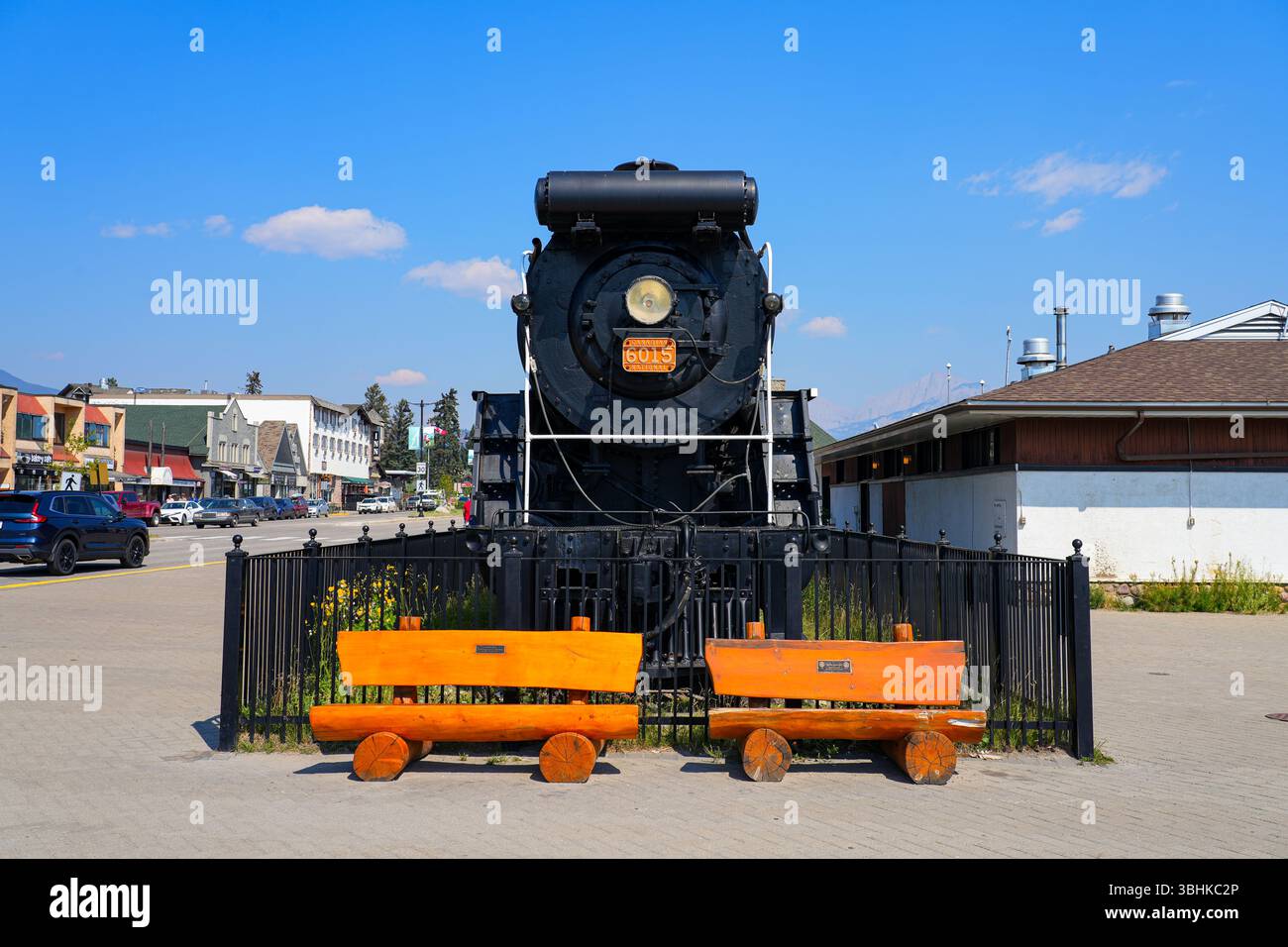 Old steam locomotive in Jasper Railway Station in Downtown Jasper ...