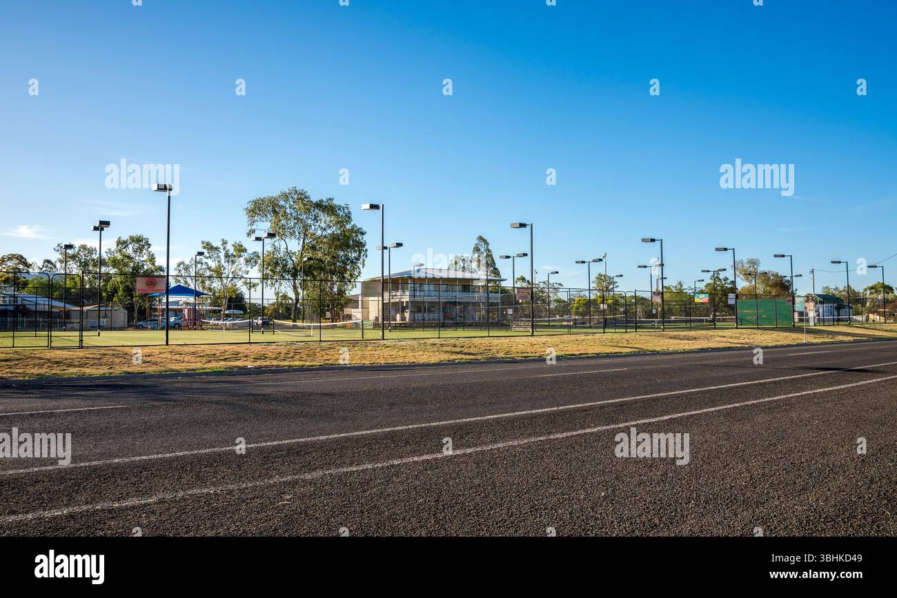 Wide View of Roma and District Tennis Club Grounds With Courts and Blue ...