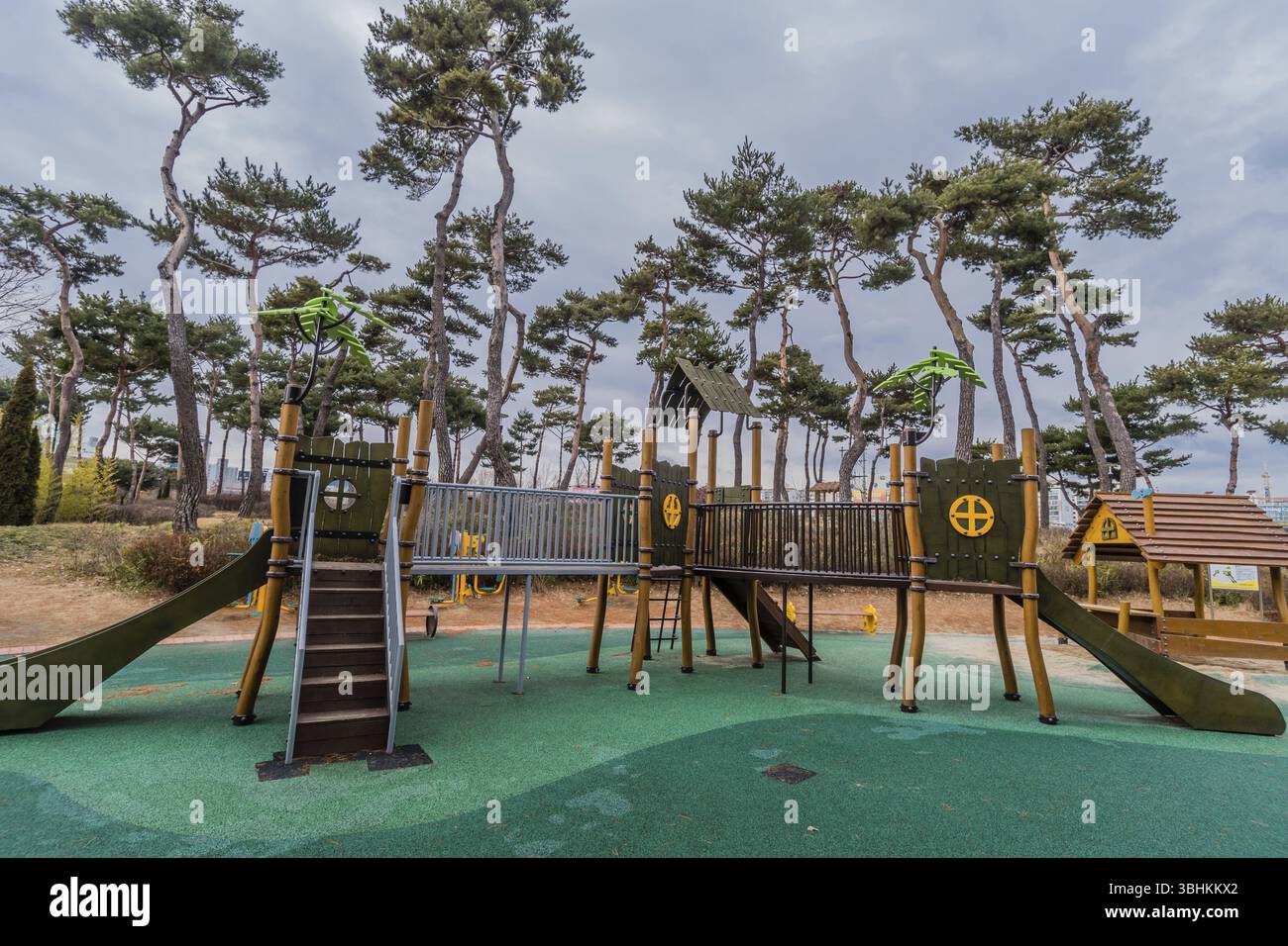 Daejeon, South Korea. January 28, 2020: Brown and yellow playground ...