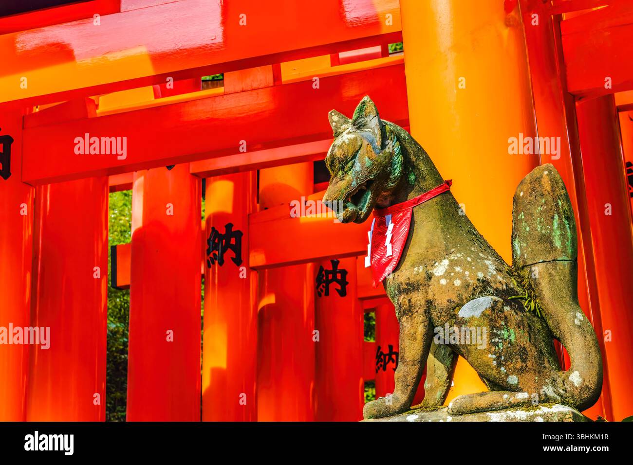 Colorful Fox Statue Red Tori Gates Fushimi Inari Shinto Shrine Kyoto ...