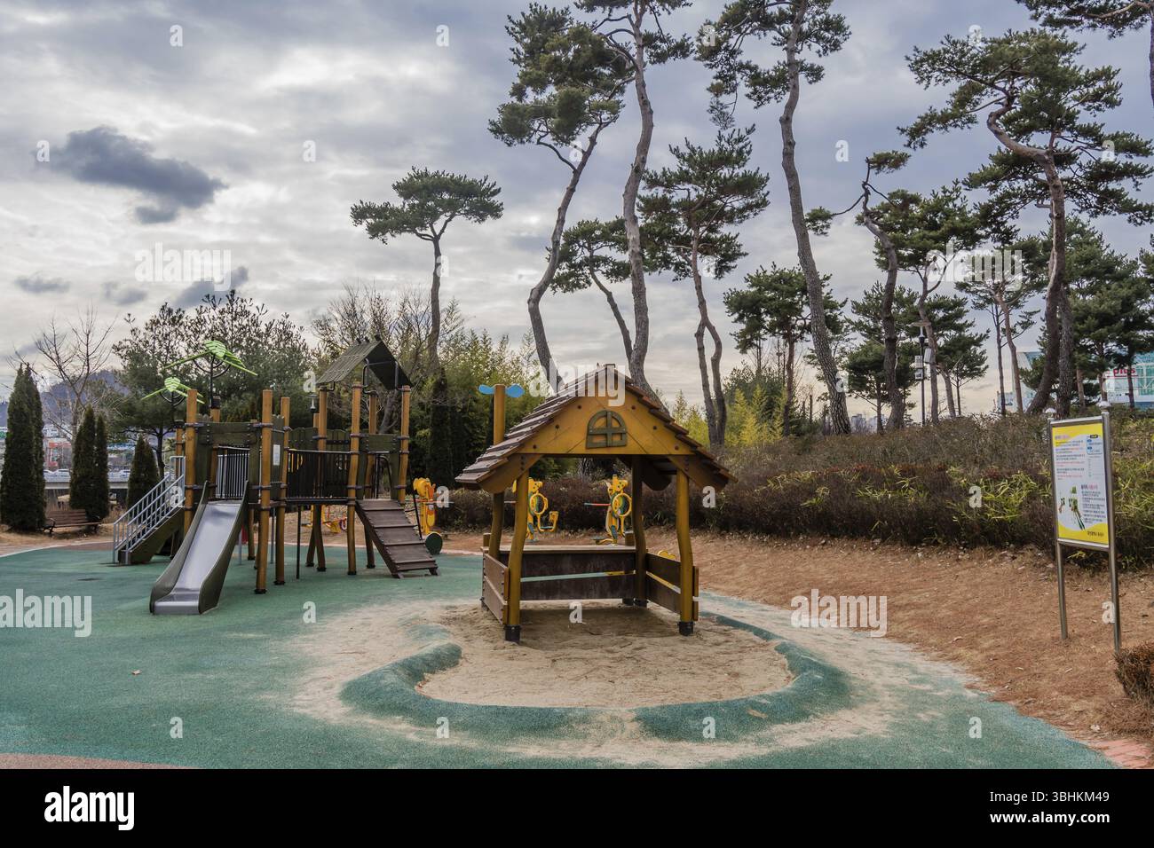 Daejeon, South Korea. January 28, 2020: Brown and yellow playground ...