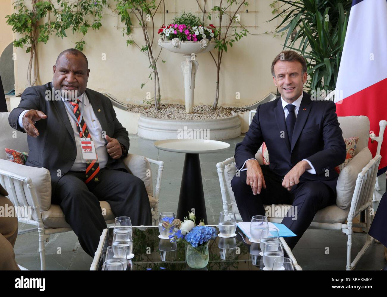 Nice, France. 10th June, 2025. French President Emmanuel Macron (R ...