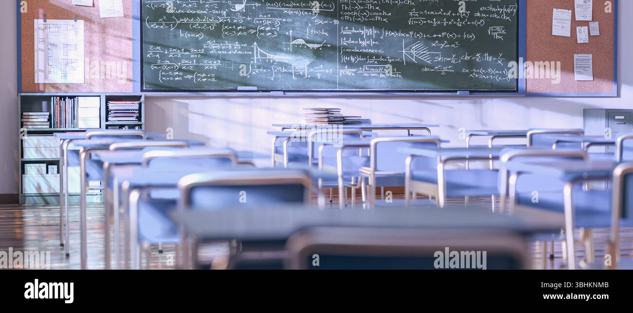 empty classroom with math equations chalkboard 3d Stock Photo - Alamy