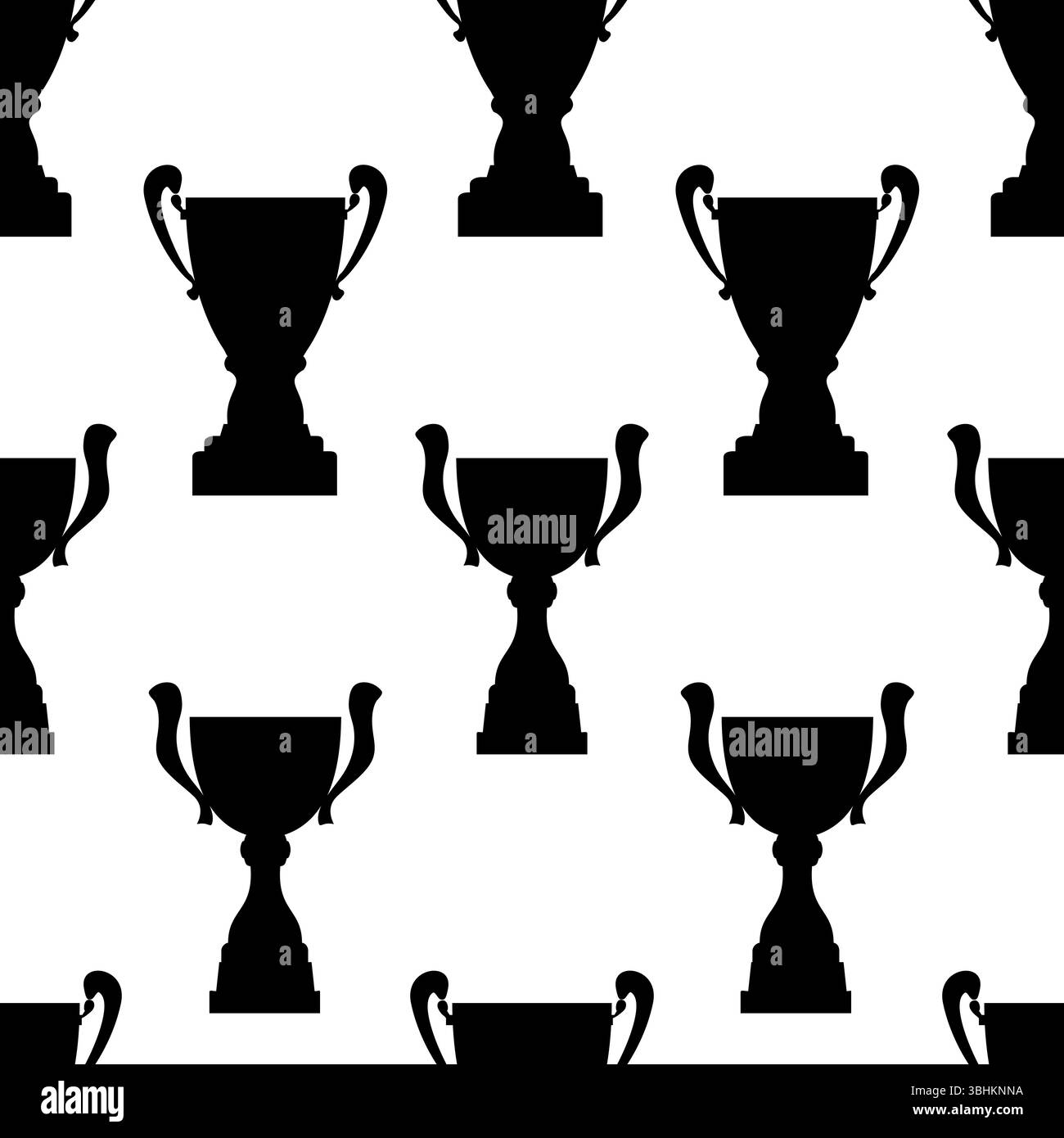 Winner trophy cup seamless pattern. Black simple silhouette texture ...