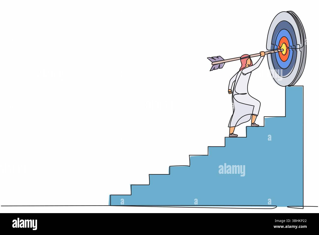 Single continuous line drawing Arabic businessman with arrow is running ...