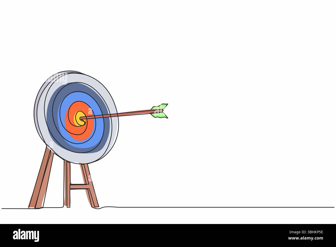 Single continuous line drawing archery target ring with arrows hitting ...