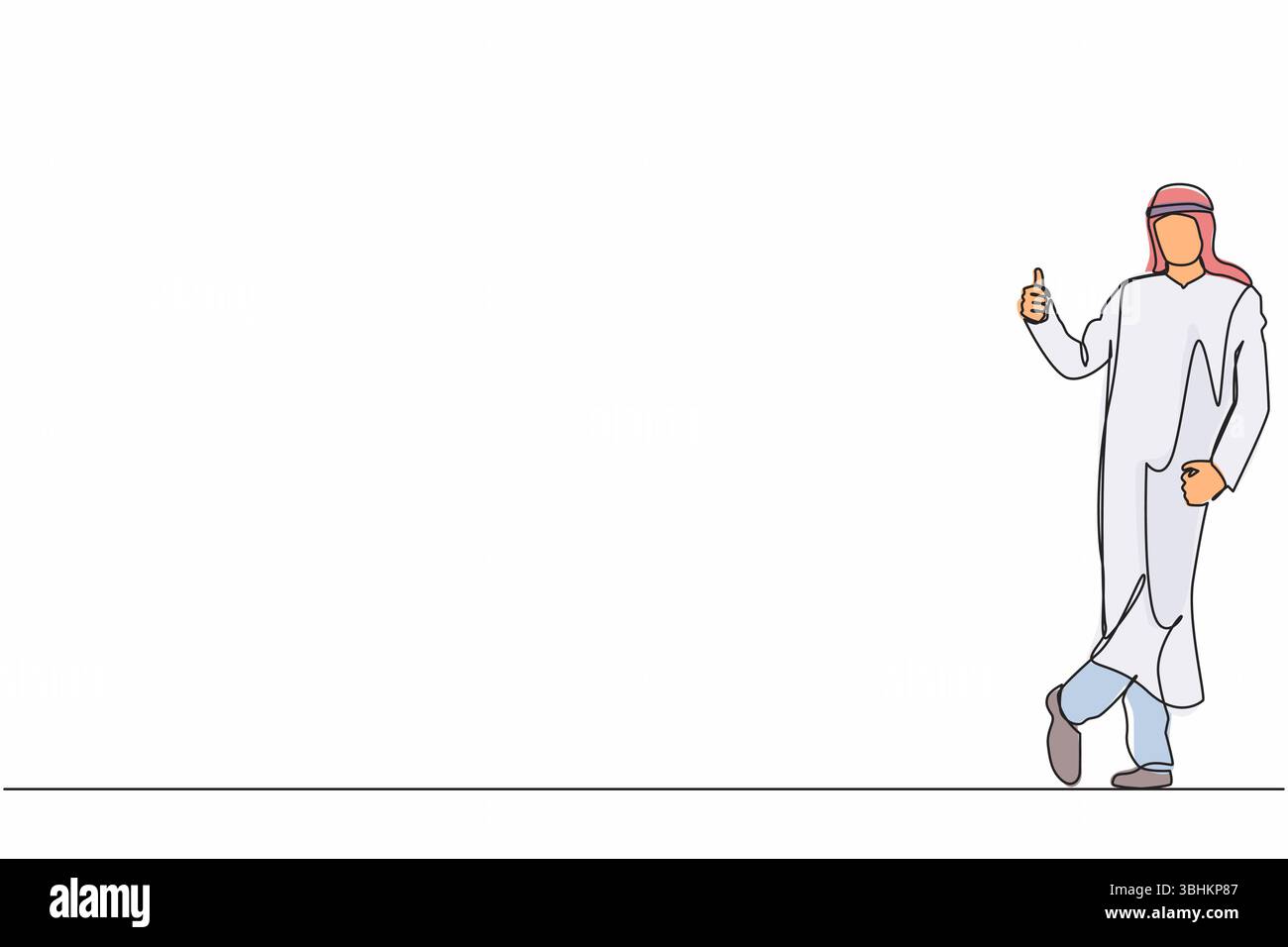 Single continuous line drawing excited Arabic businessman dressed in ...