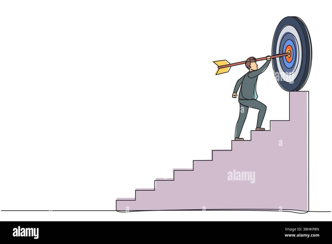 Continuous one line drawing businessman with arrow is running towards ...