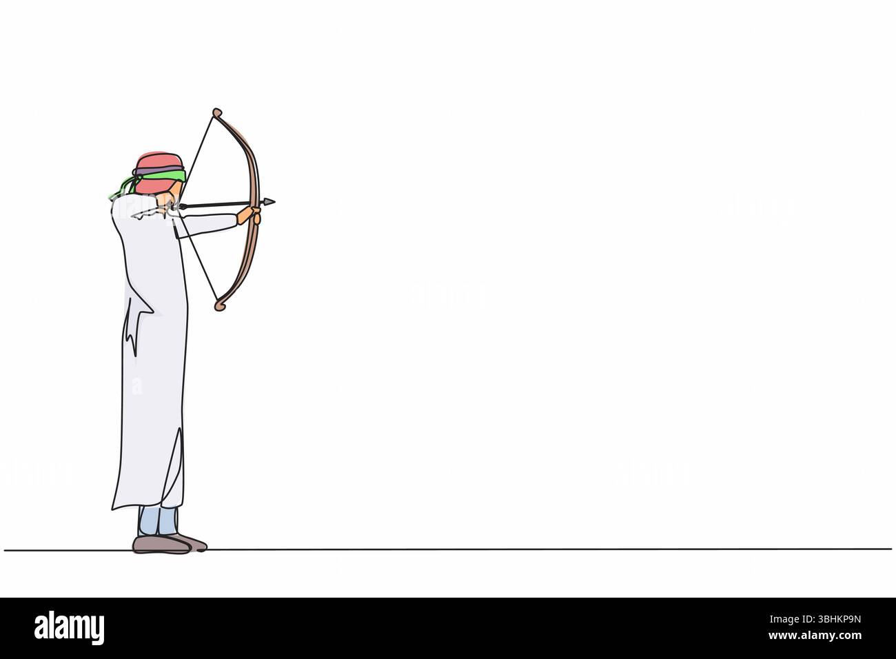 Single continuous line drawing blindfolded Arabic businessman shooting ...