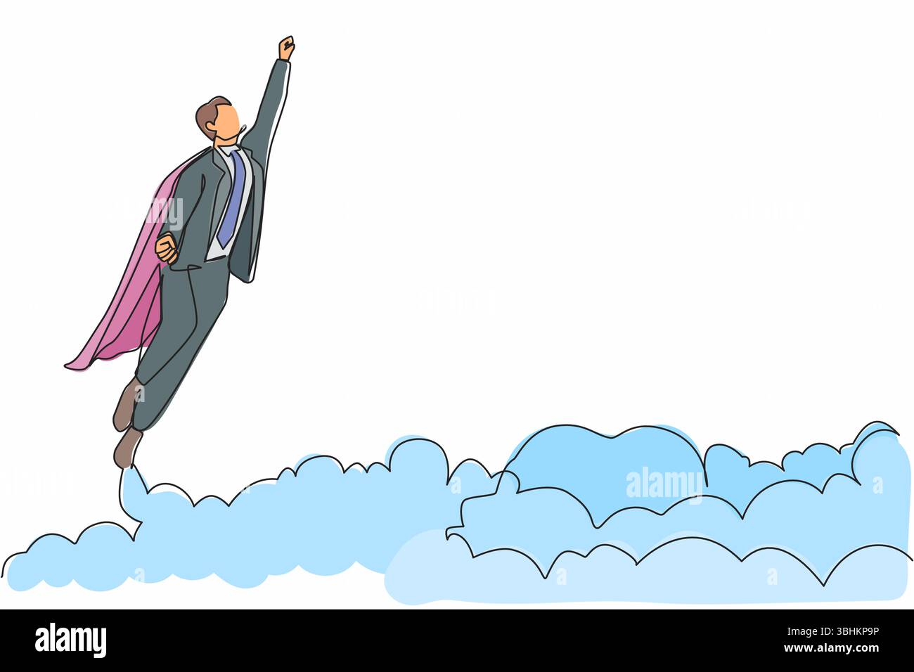 Single continuous line drawing businessman flying in the sky like ...