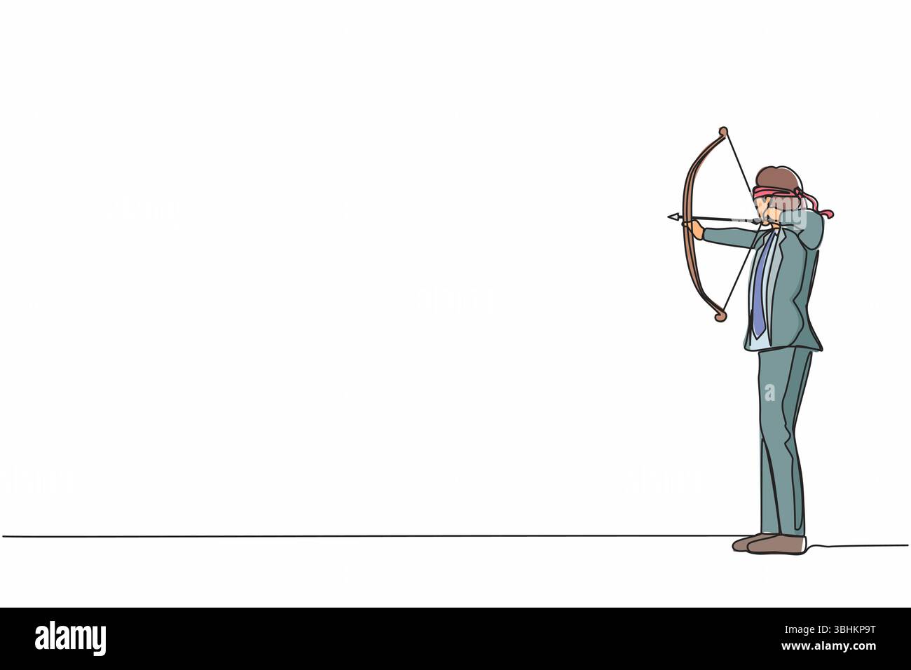 Single continuous line drawing blindfolded businessman shooting arrow ...