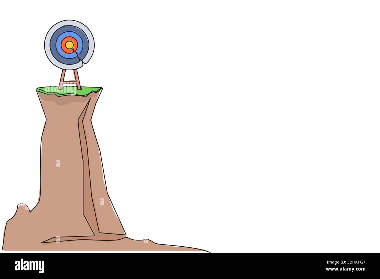 Single continuous line drawing archery target ring with arrows hitting ...