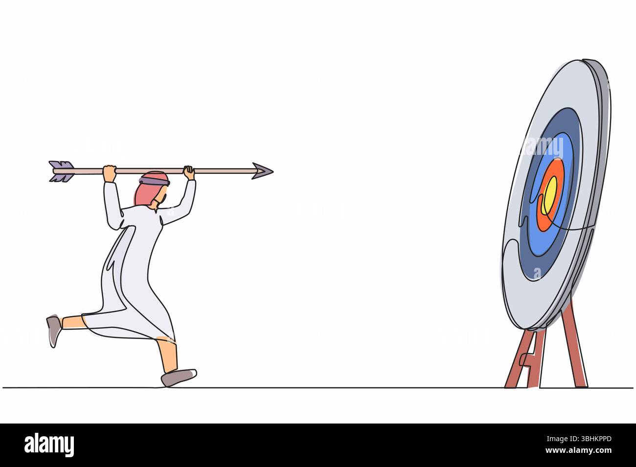 Continuous one line drawing ambitious Arabian businessman point big ...