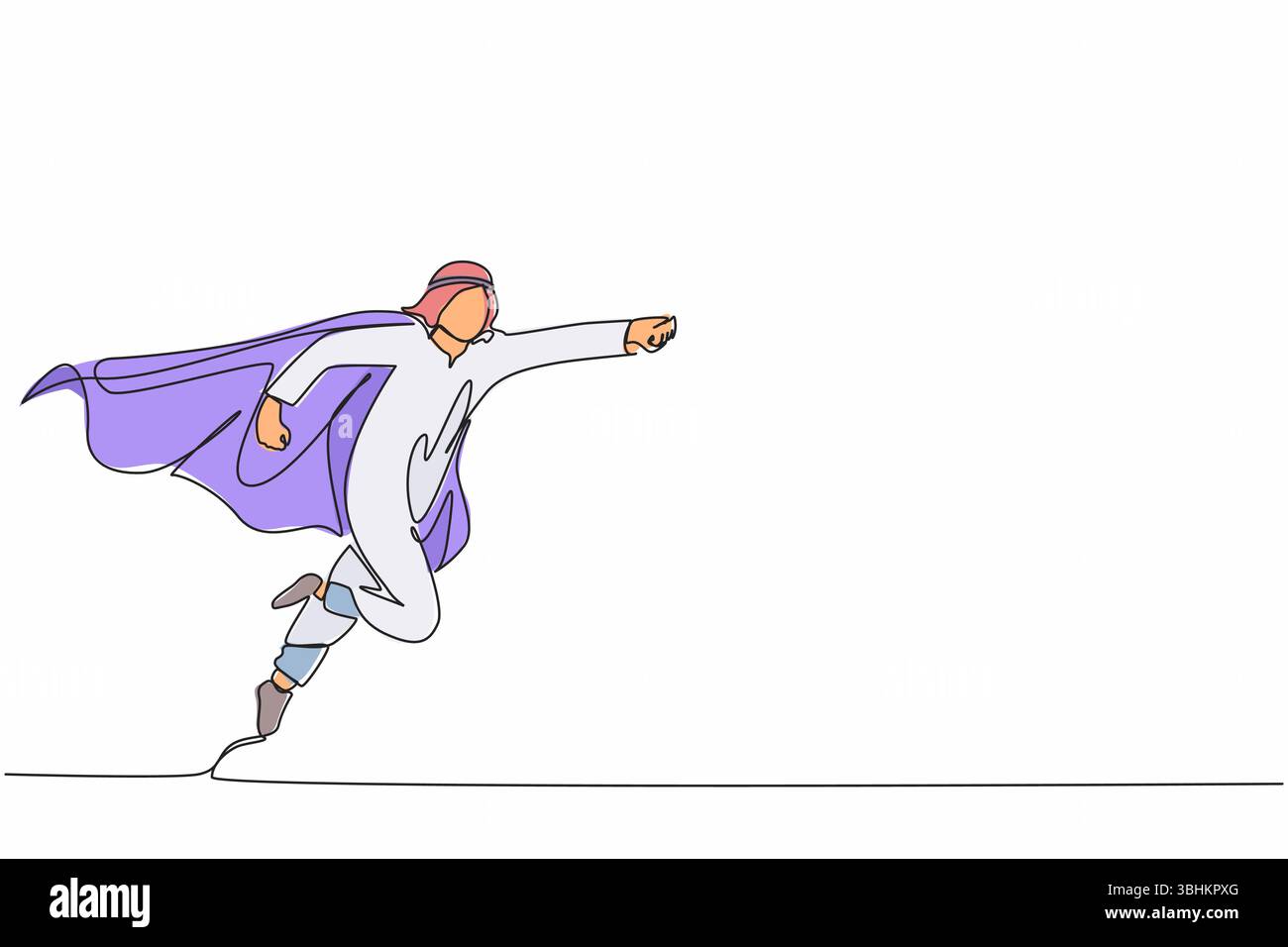 Single continuous line drawing super Arabian businessman punches pose ...