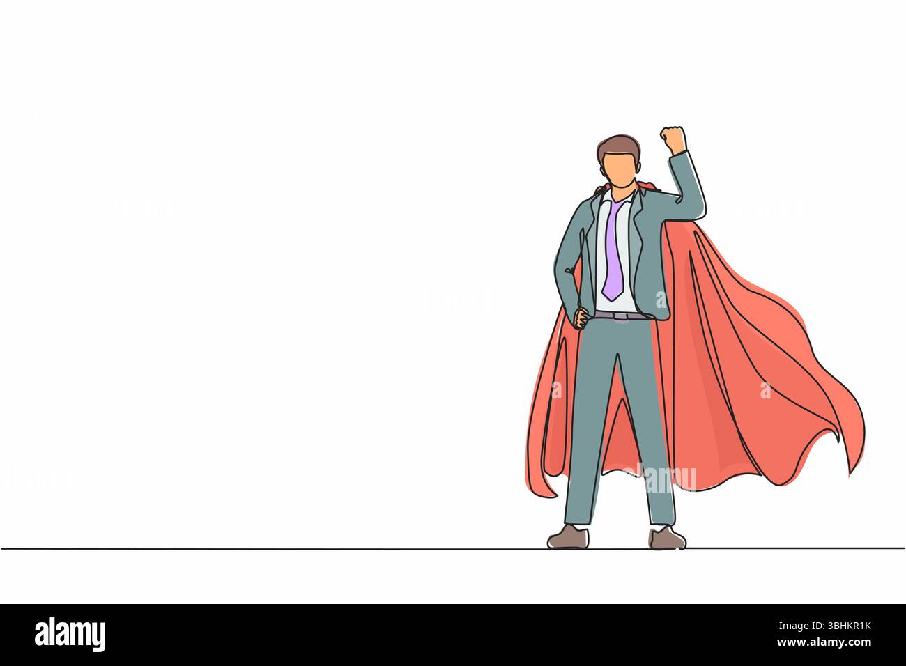 Single continuous line drawing superhero strong showing muscle ...