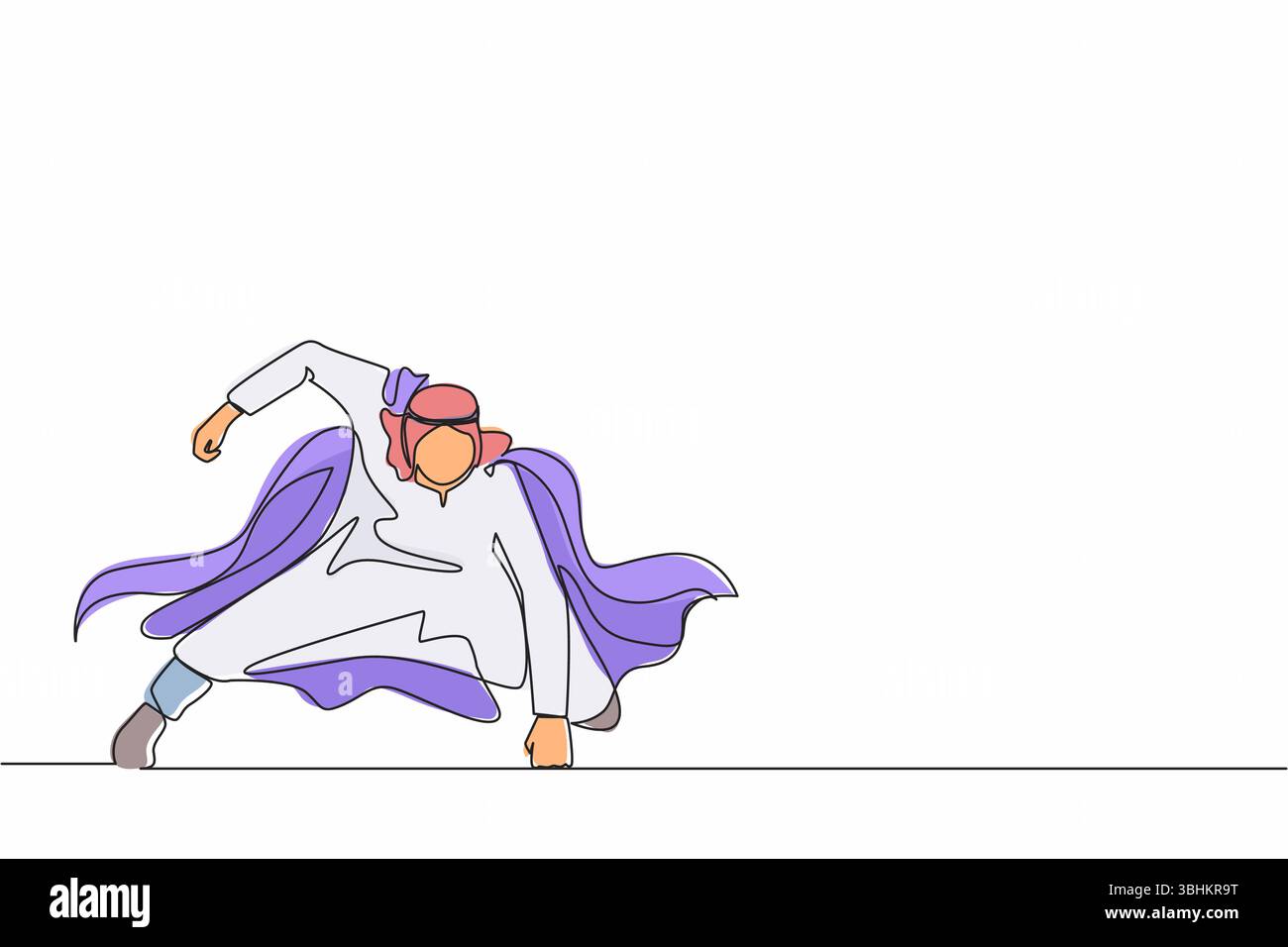 Single continuous line drawing Arab businessman with superhero mantle ...
