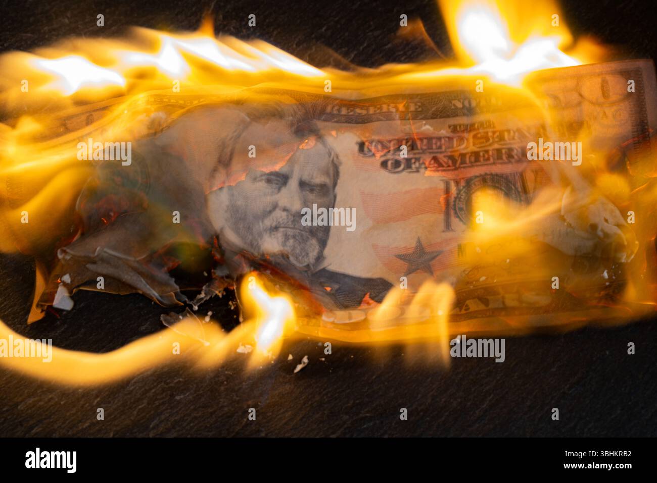 Burning US Fifty Dollar Bill Stock Photo - Alamy