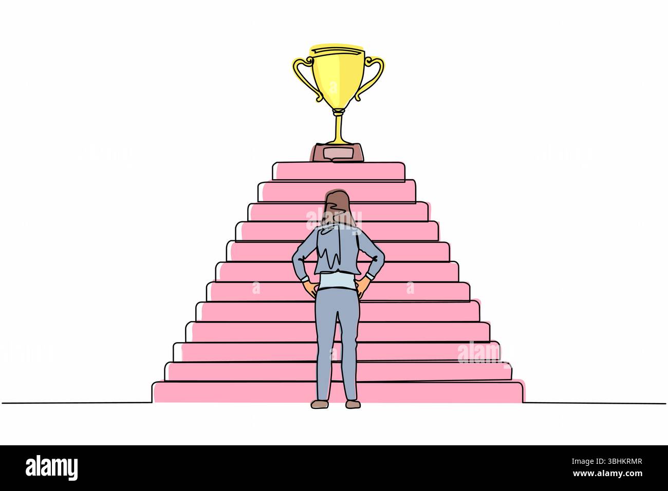 Continuous one line drawing active businesswoman standing in front of ...