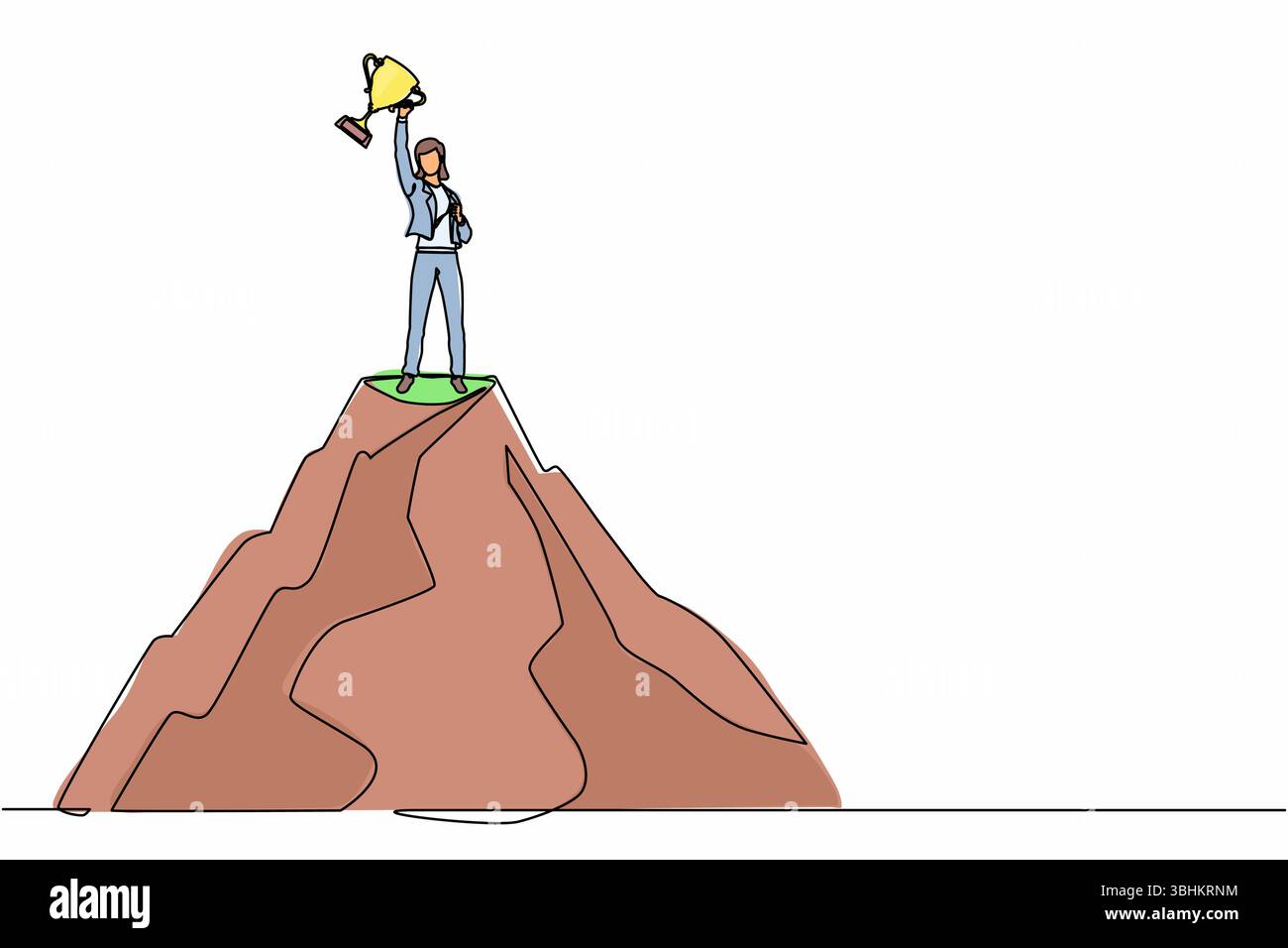 Single one line drawing success on top. Businesswoman on top of ...