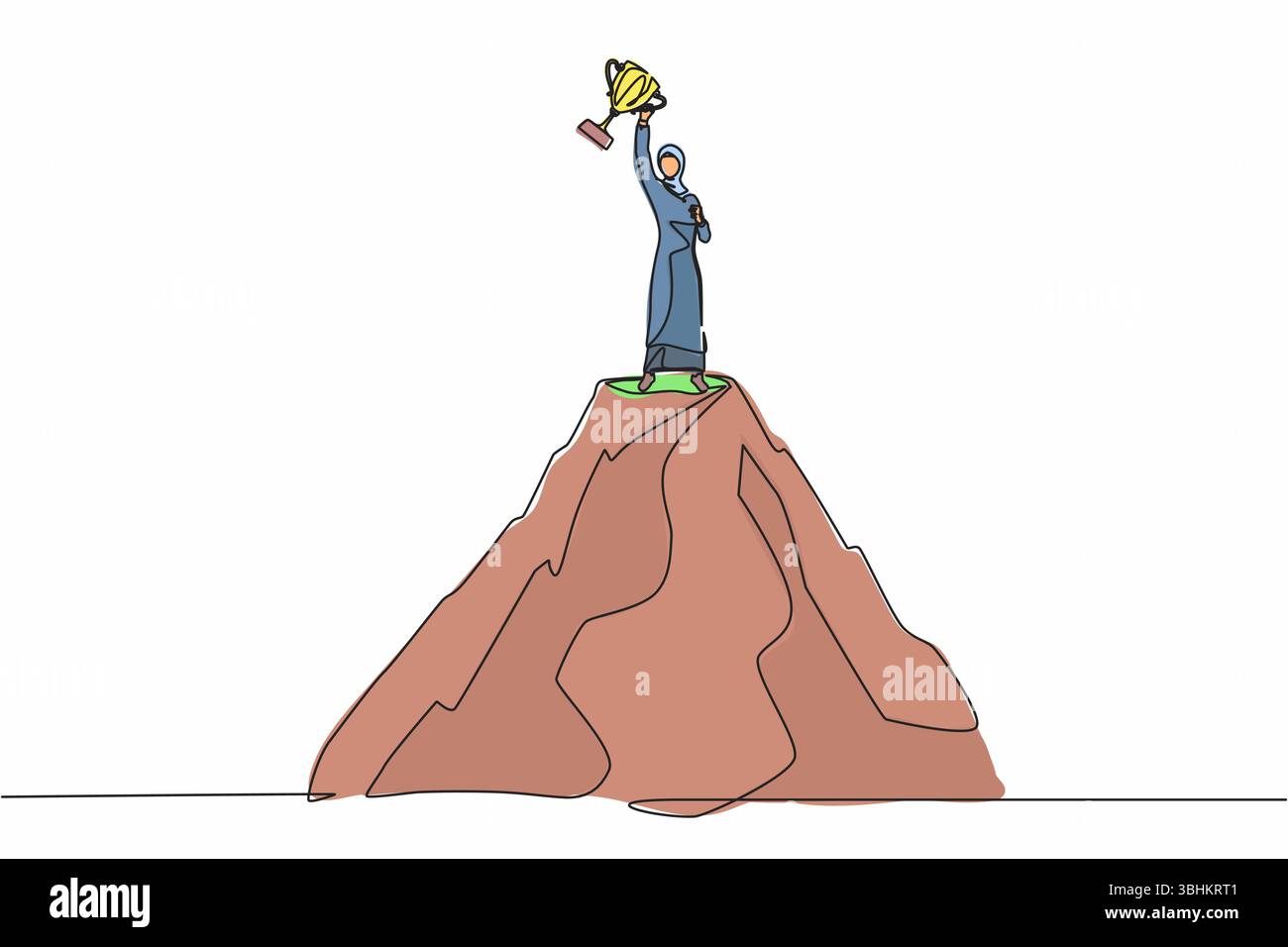 Continuous one line drawing success on top. Arab businesswoman on top ...