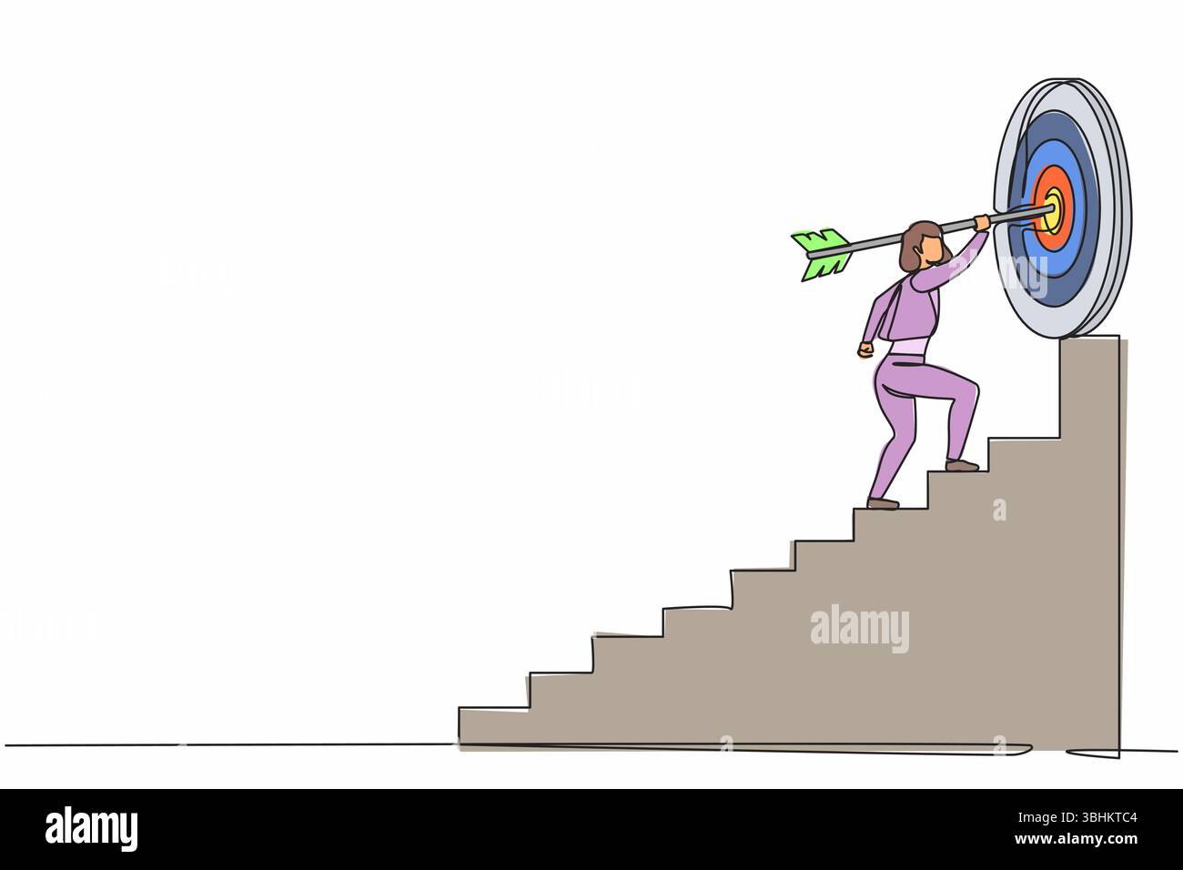 Continuous one line drawing businesswoman with arrow running toward her ...