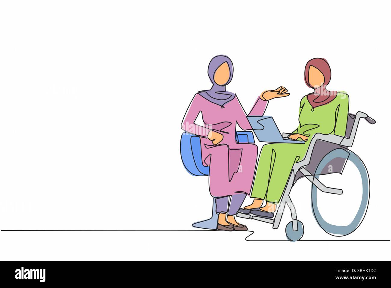 Single continuous line drawing employee with disabilities and inclusion ...