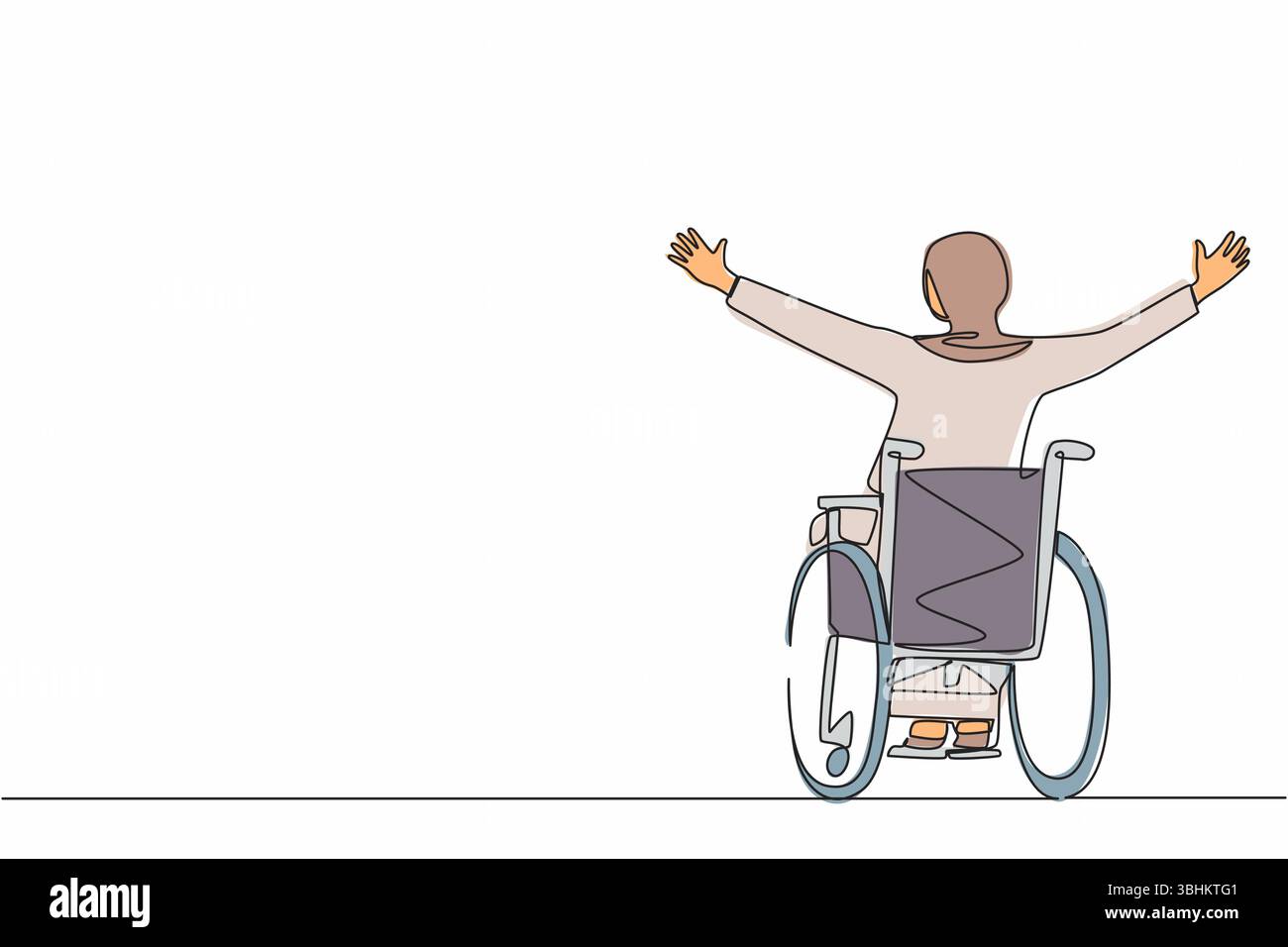 Single continuous line drawing back view Arab businesswoman sitting in ...