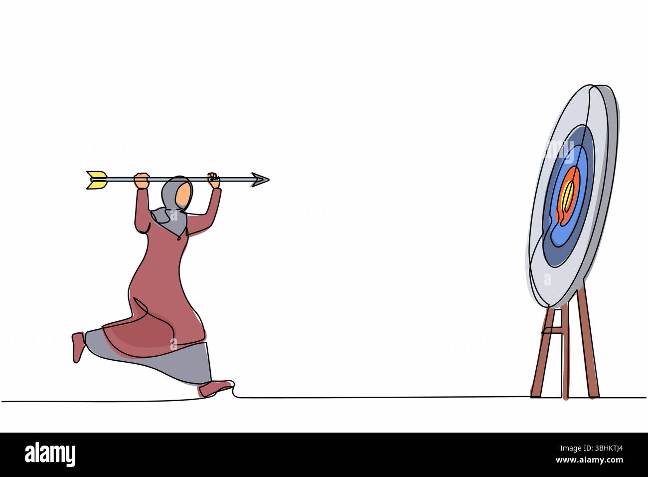 Continuous one line drawing positive ambitious Arab businesswoman point ...