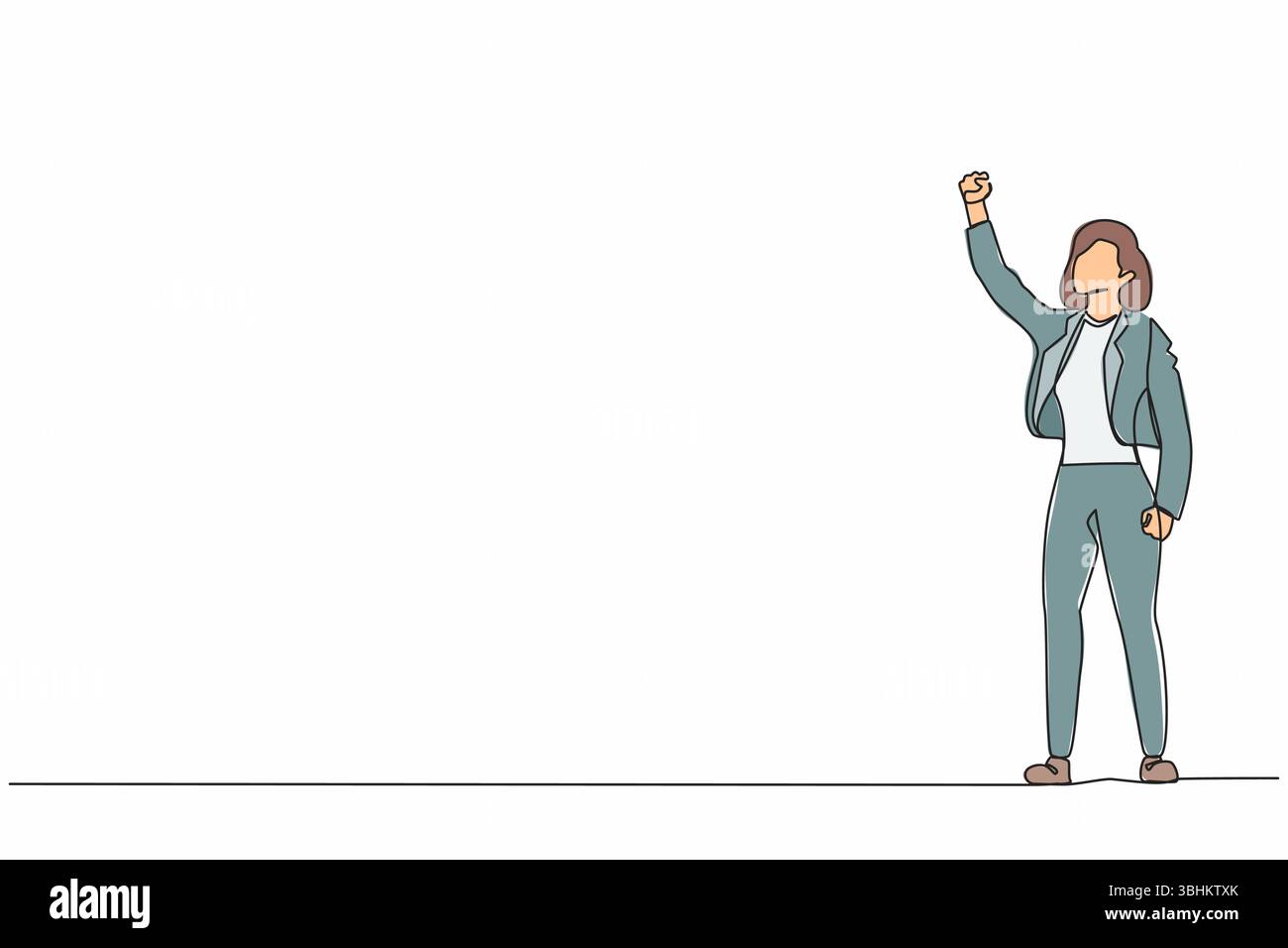 Single continuous line drawing businesswoman executive celebrate her ...