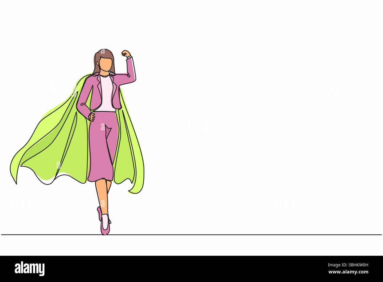 Single continuous line drawing superhero strong showing muscle ...