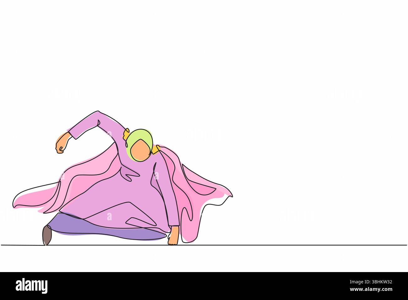 Single continuous line drawing Arabian businesswoman with superhero ...