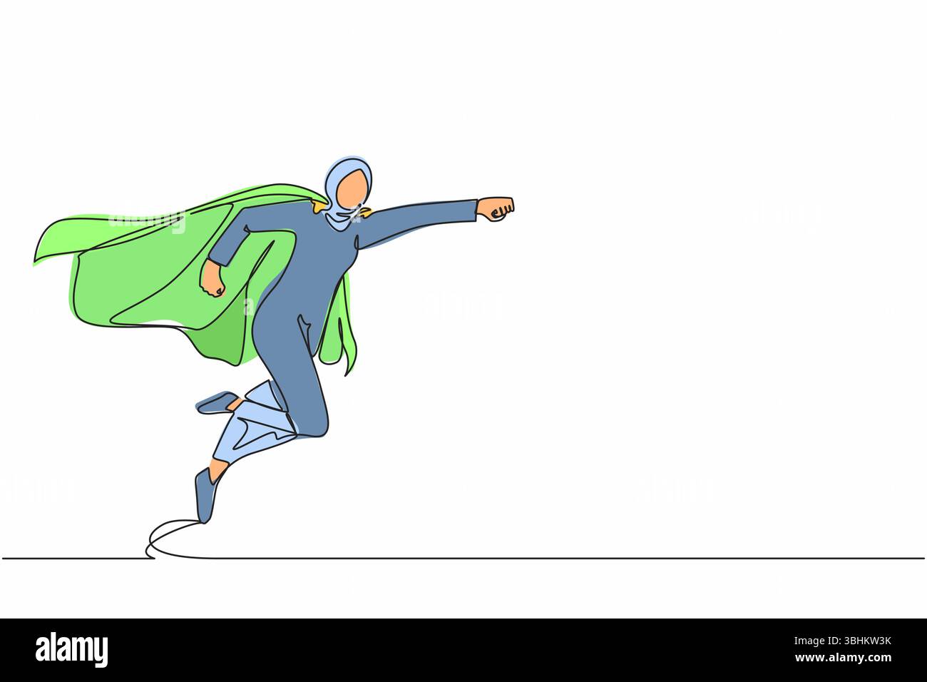 Single continuous line drawing super Arabian businesswoman punches pose ...