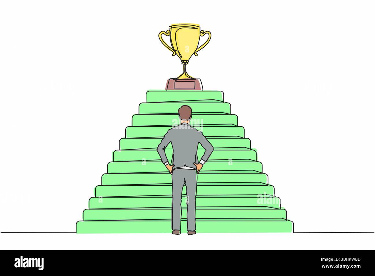 Single continuous line drawing businessman standing in front of ...