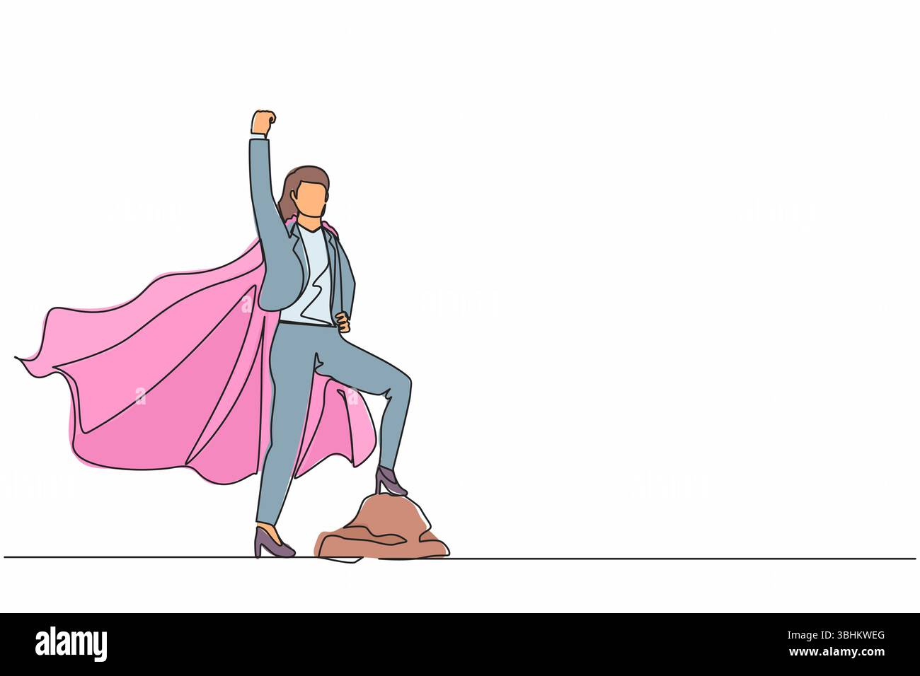 Continuous one line drawing superhero businesswoman in office blazer ...