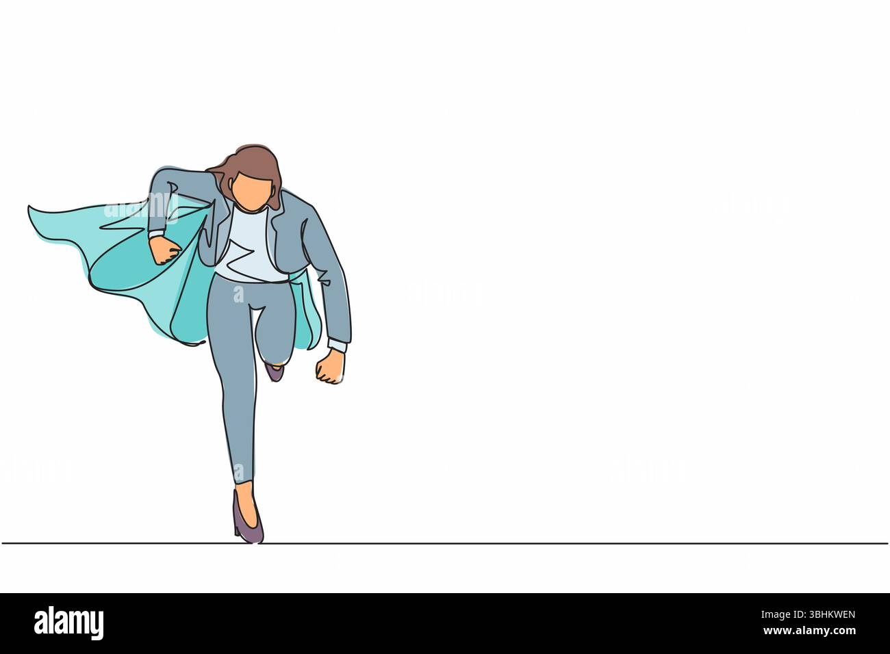 Continuous one line drawing running business hero. Businesswoman in ...