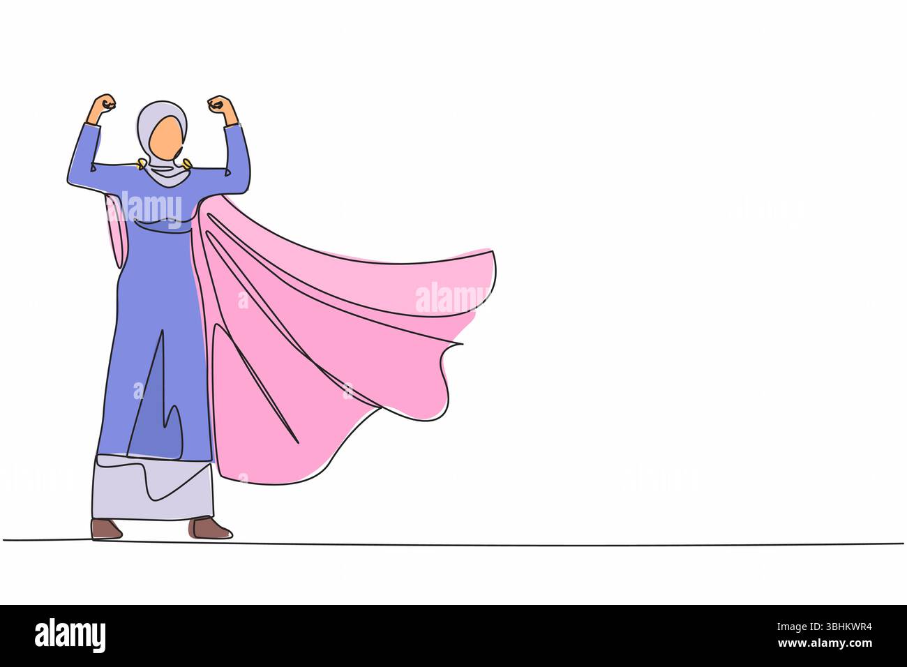 Single one line drawing Arabic businesswoman superhero character ...