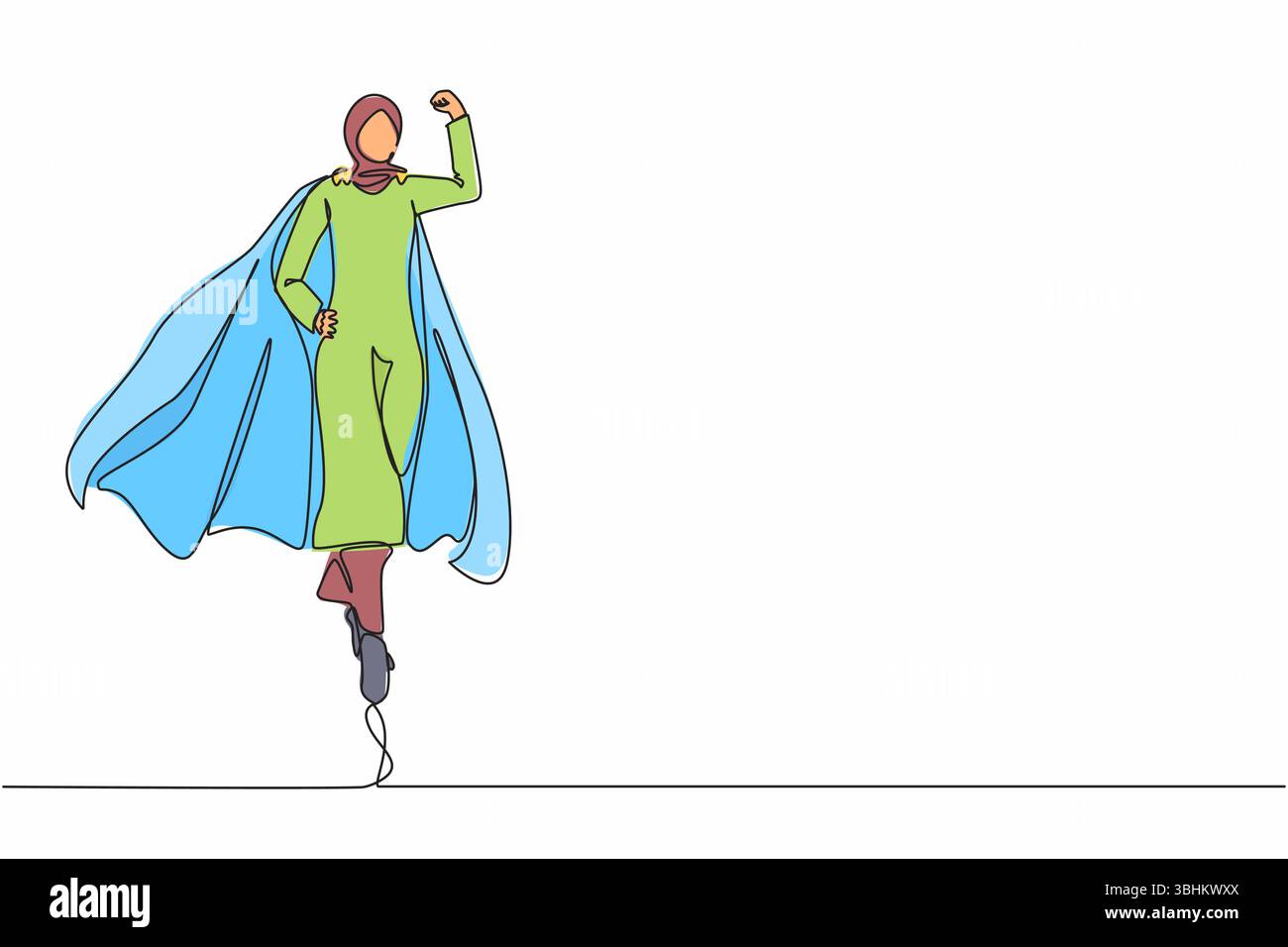 Single one line drawing superhero strong showing muscle. Superhero ...