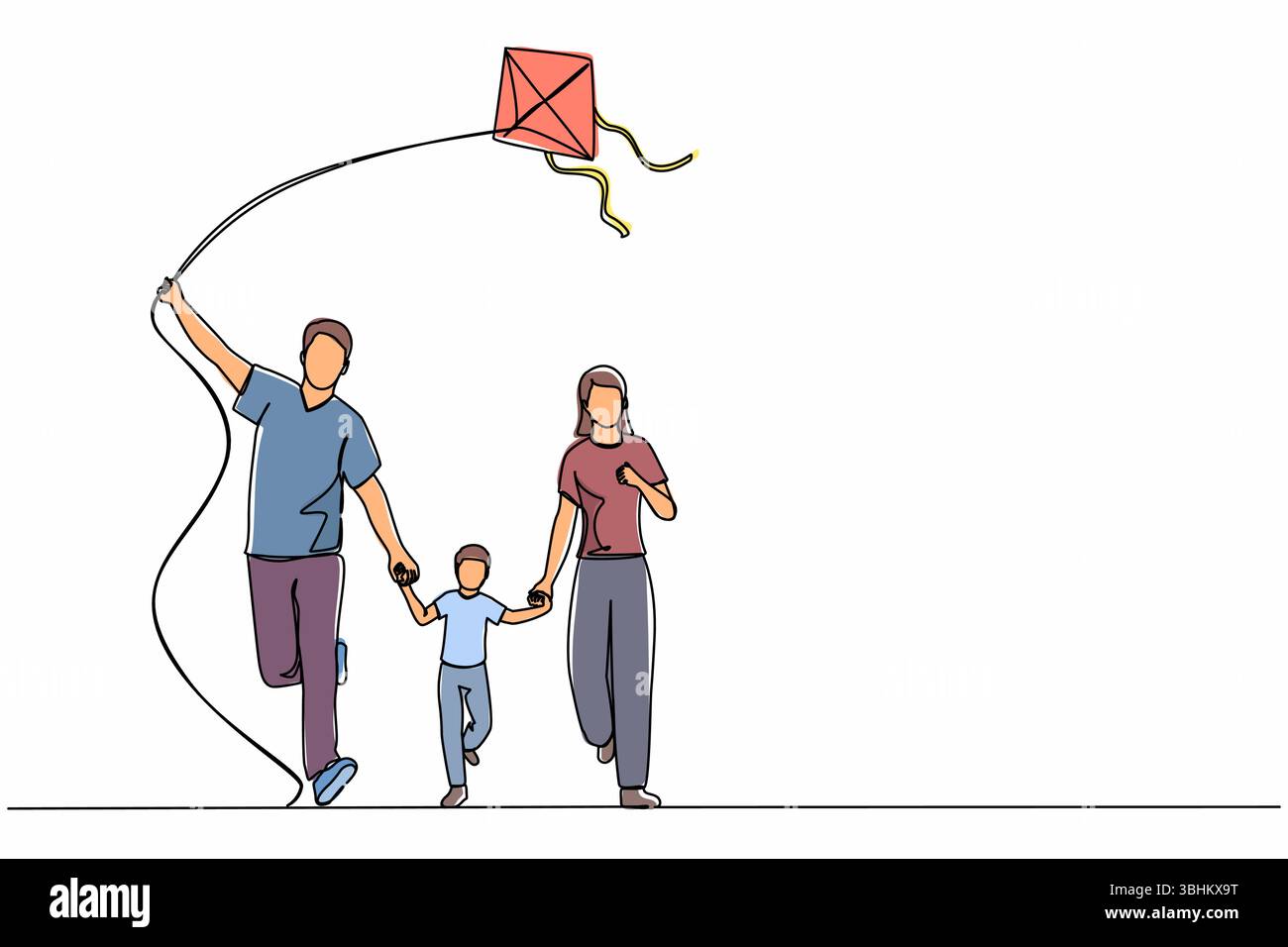 Single continuous line drawing family weekend with parents and child ...