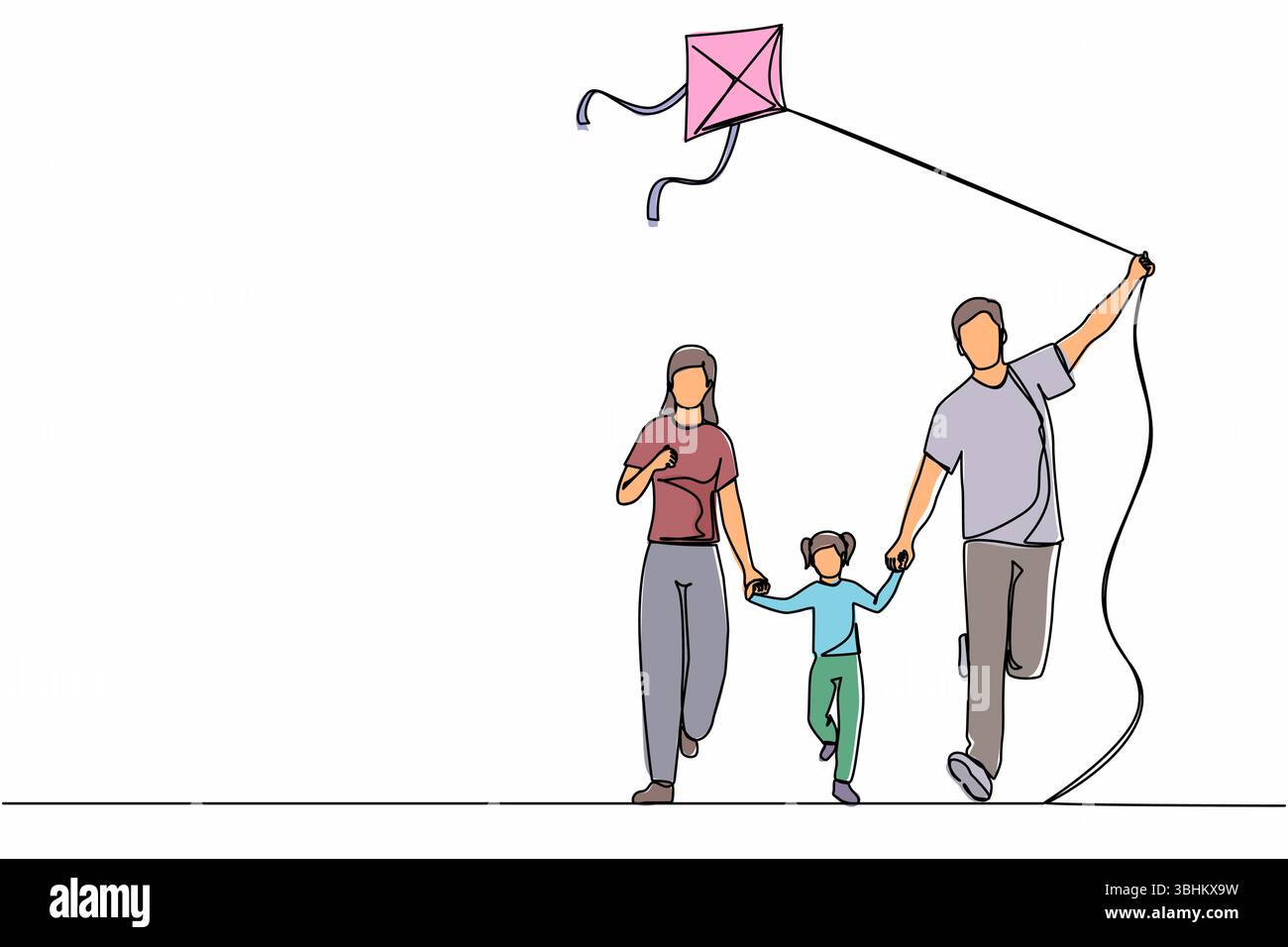 Continuous one line drawing family weekend with parents and child ...