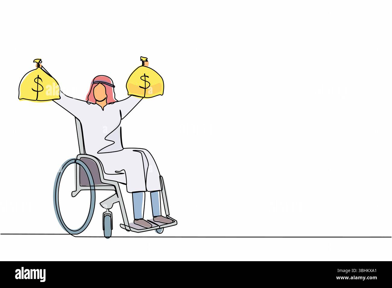 Continuous one line drawing Arabian businessman holding dollar money ...