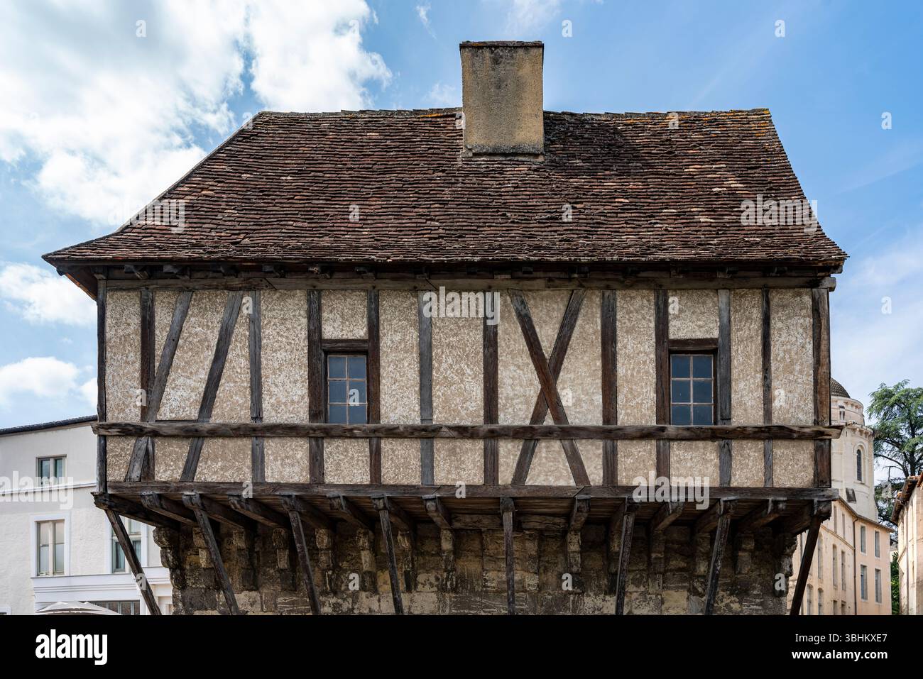 Traditional half timbered medieval house with timber frame construction ...