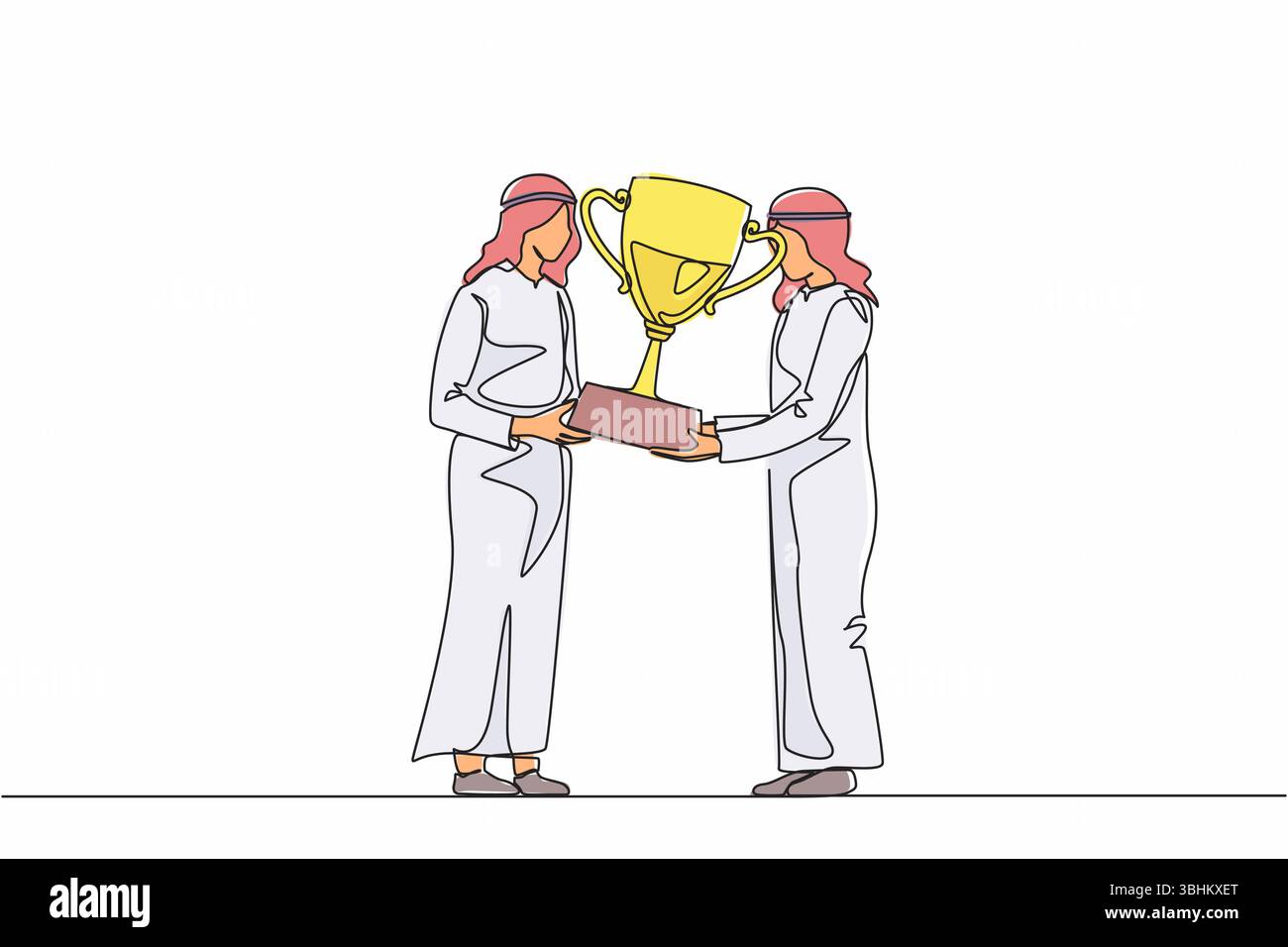Single continuous line drawing Arabian businessman winner getting first ...